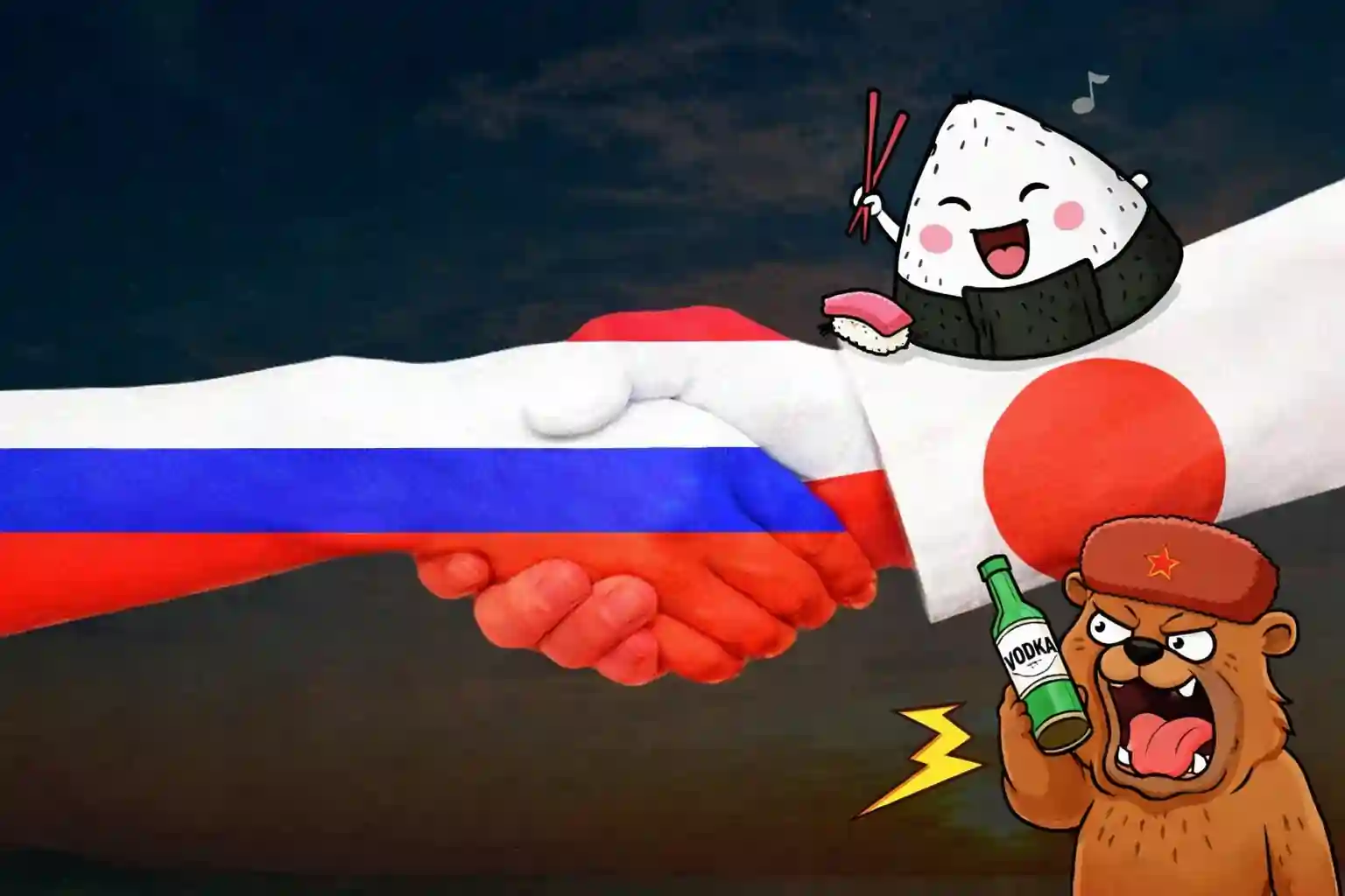 Russia and Japan Diplomacy Explained Through a Funny Cartoon Illustration